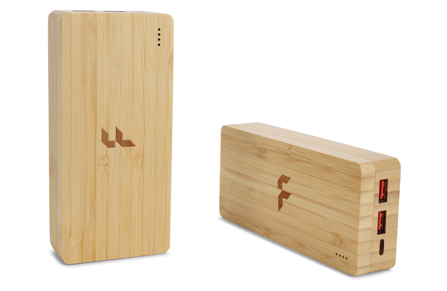 Powerbanks af bambus, 20.000 mAh - Hurtigt og billigt hos FLYERALARM
