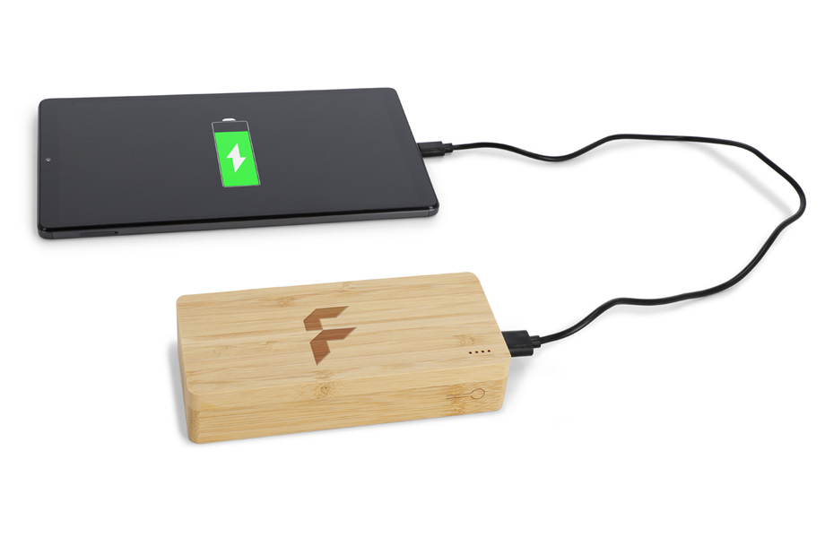 Powerbanks af bambus, 20.000 mAh - Hurtigt og billigt hos FLYERALARM