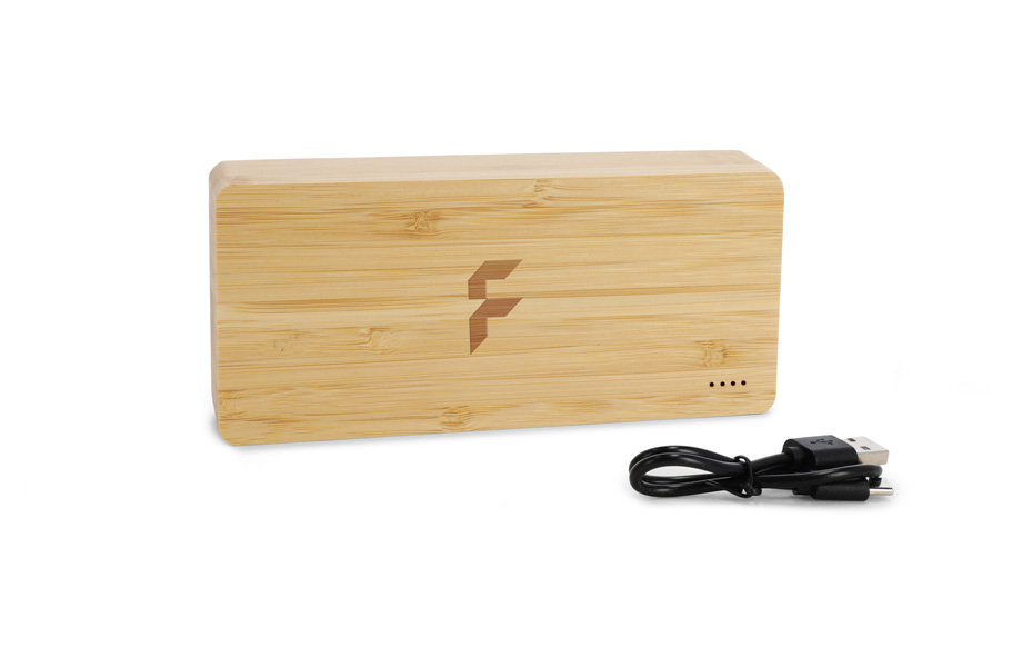 Powerbanks af bambus, 20.000 mAh - Hurtigt og billigt hos FLYERALARM